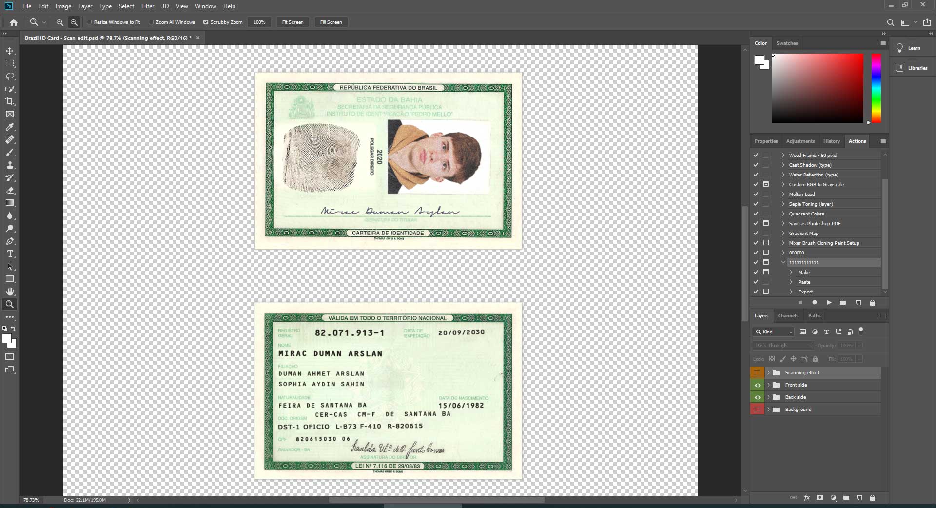 Brazil id card in psd format fake template fully editable high quality