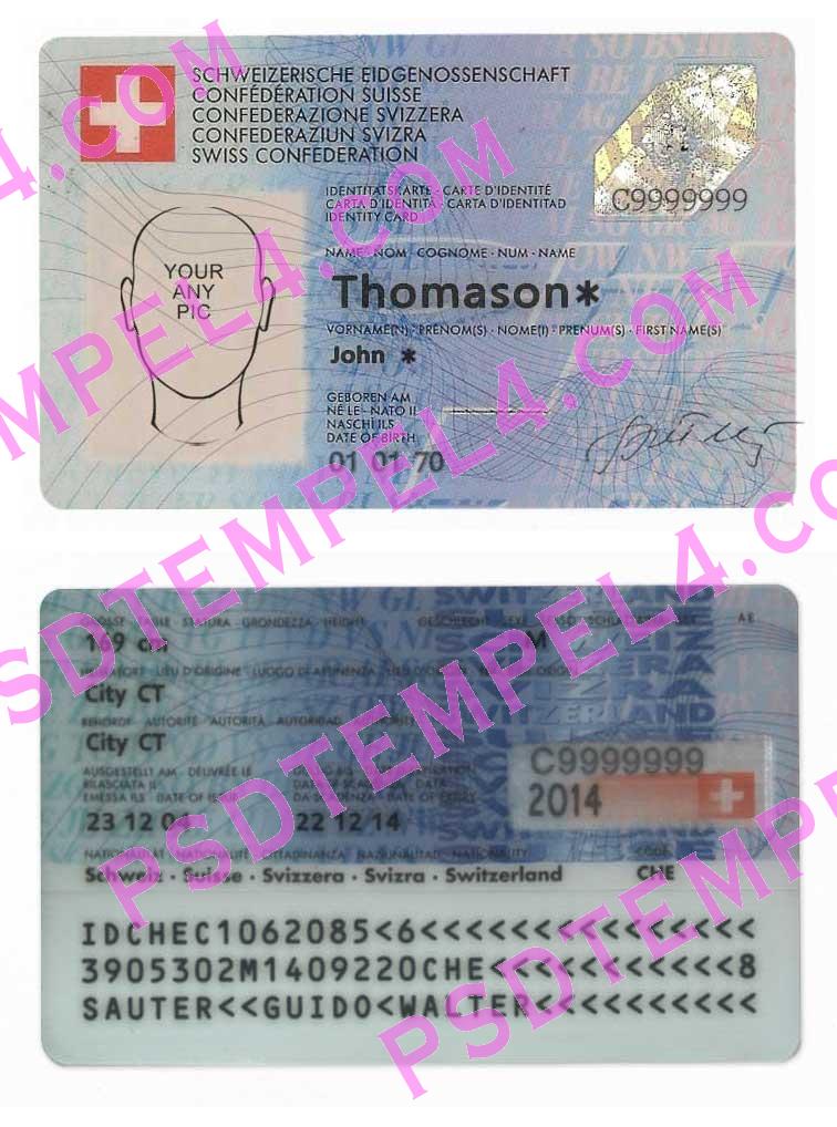 Switzerland id card psd template fake fully editable high quality